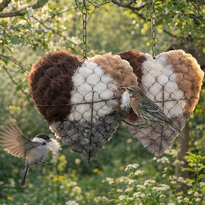 2Sets Handmade Alpaca Fiber Bird Nesting Heart Refillable Nature Wool ...