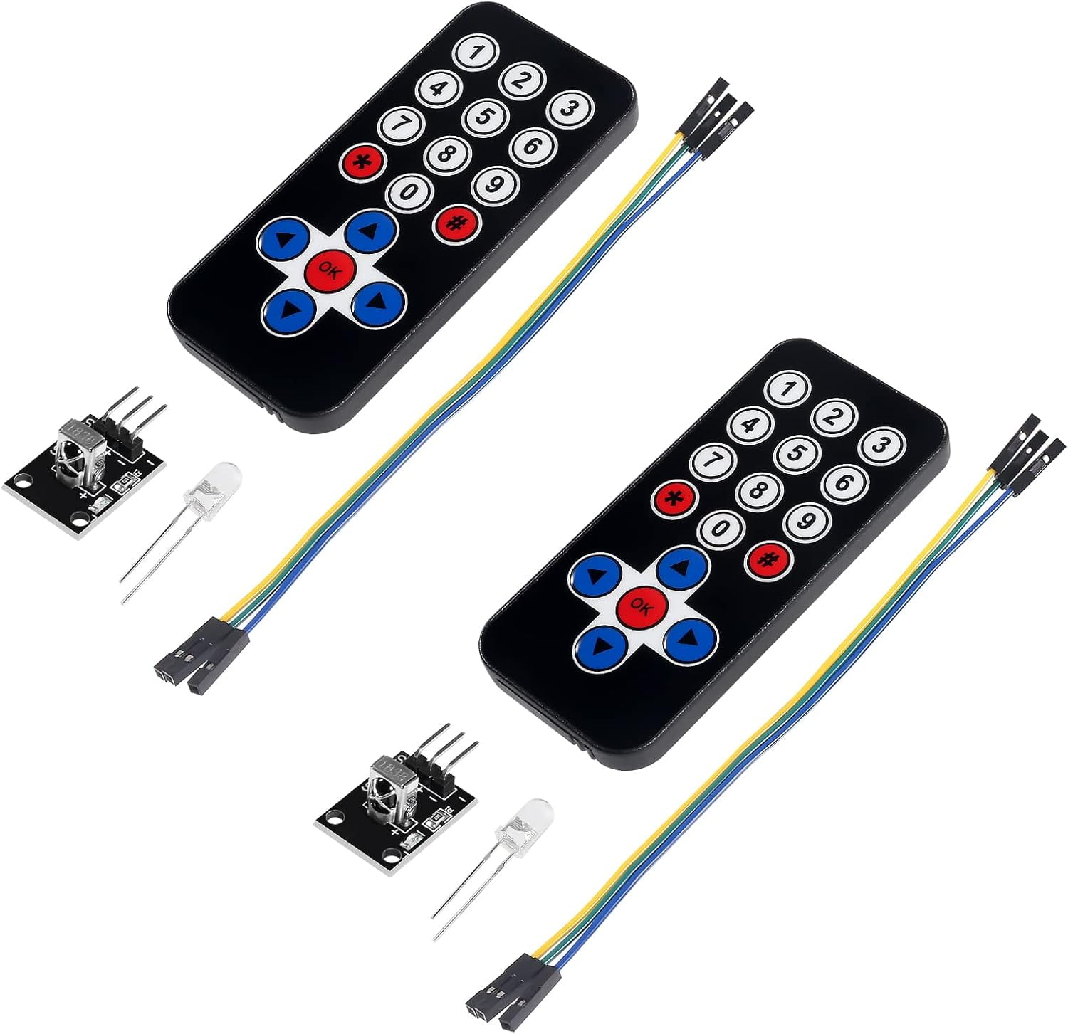 2Sets Infrared IR Remote Control Sensor Module Kits, 17-Key Controller and Receiver with Cable ...