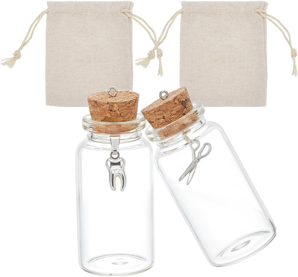 2Sets Tooth Fairy Bag Set 2PCS Transparent Glass Keepsake Bottle with ...