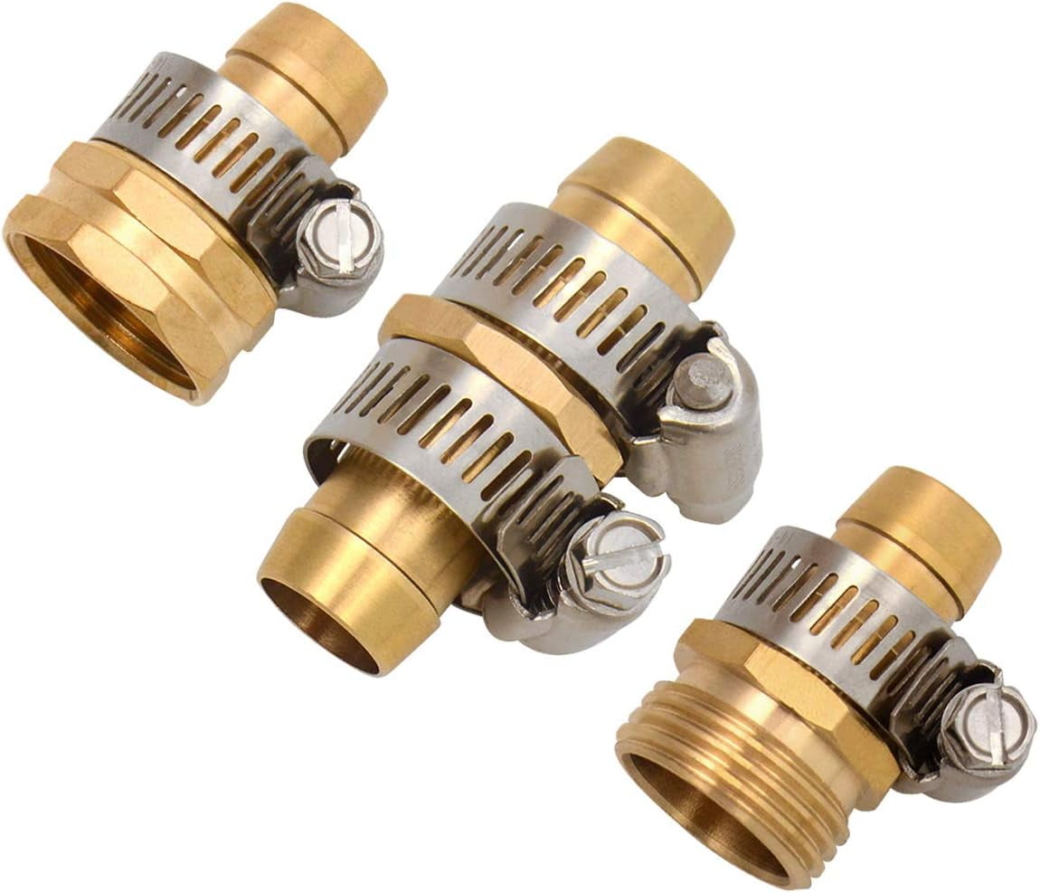 2Sets of Solid Brass 5/8" Garden Hose Mender End Repair Male Female ...