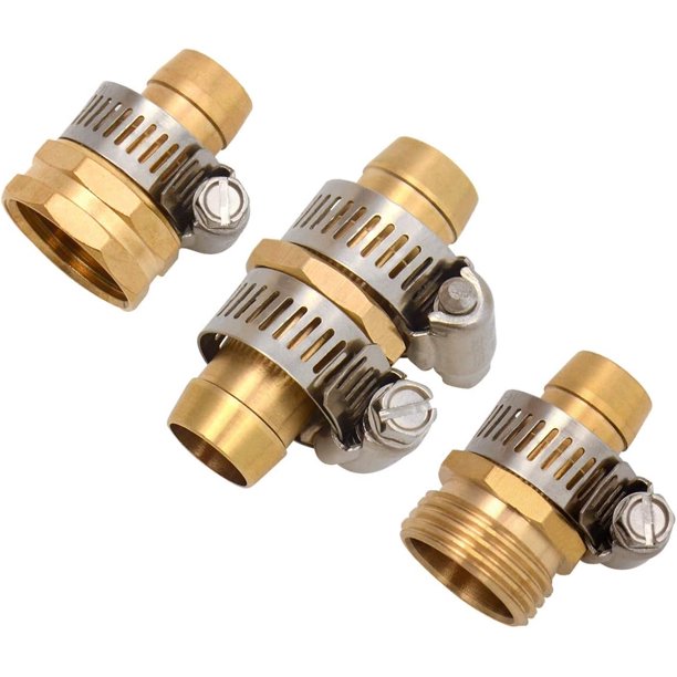2Sets of Solid Brass 5/8" Garden Hose Mender End Repair Male Female ...
