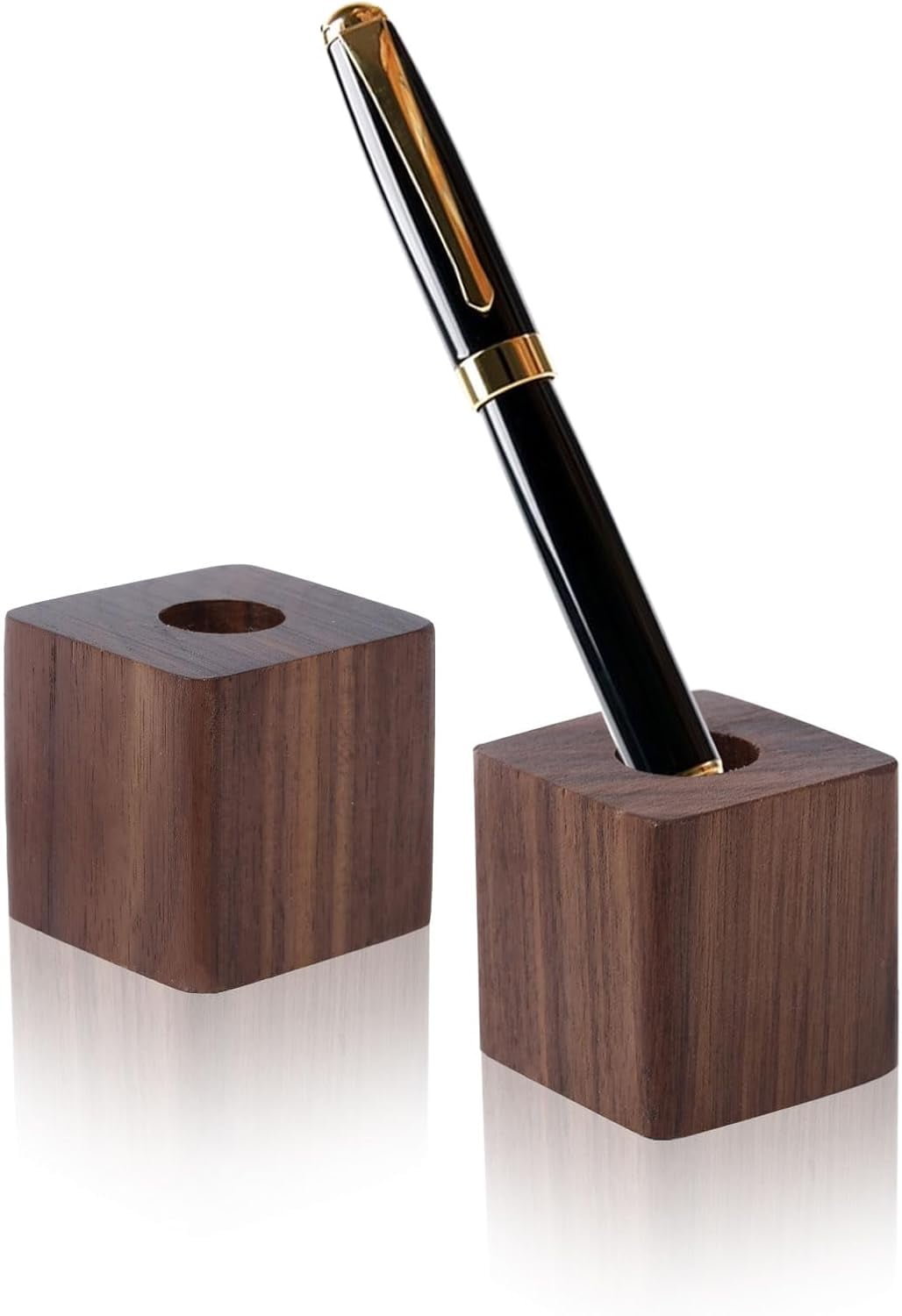 2Sizes Walnut Single Pen Holder Wooden Modern Minimalist Desk Pen ...