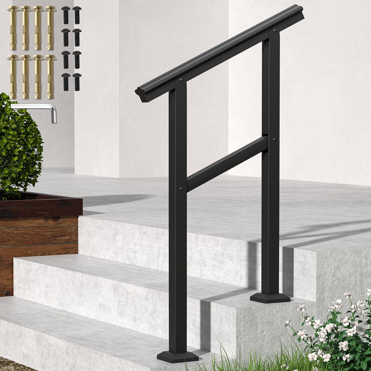 2Step Stair Handrail,27" x 35" Handrails for Outdoor Steps Fit 0 to 2 ...