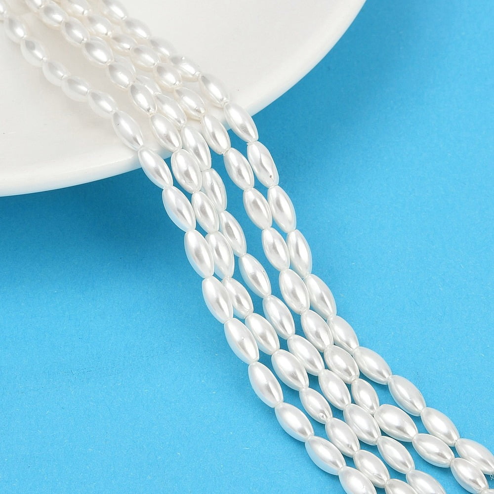 2Strand Electroplated Shell Pearl Beads Strands Rice Polished White ...