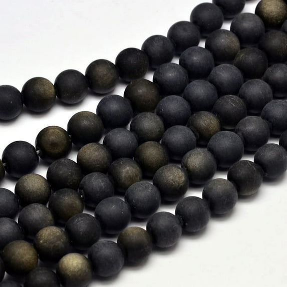 2Strand Frosted Natural Golden Sheen Obsidian Round Bead Strands 10mm ...