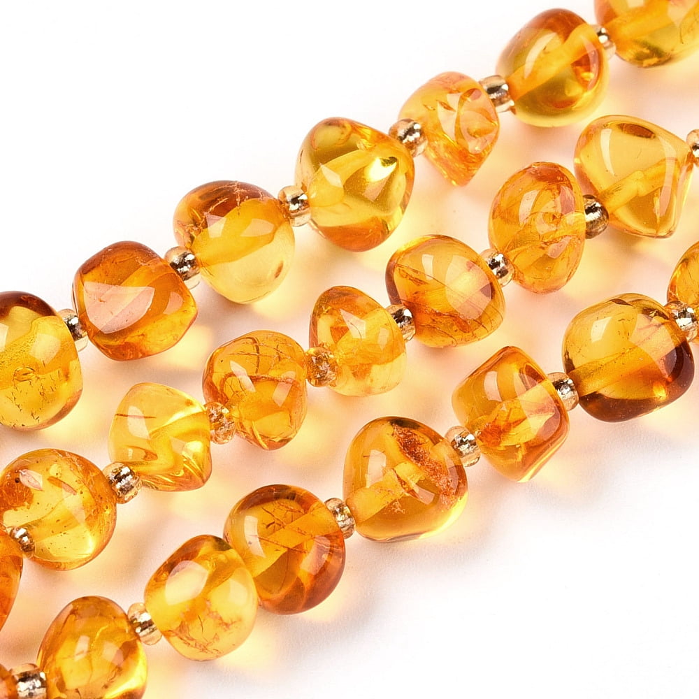 2Strand Natural Amber Beads Strands with Seed Beads Gold 3.5~6x6.5~7x6 ...