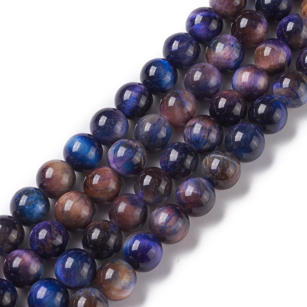 2Strand Natural Galaxy Tiger Eye Beads Strands Round Dyed & Heated ...