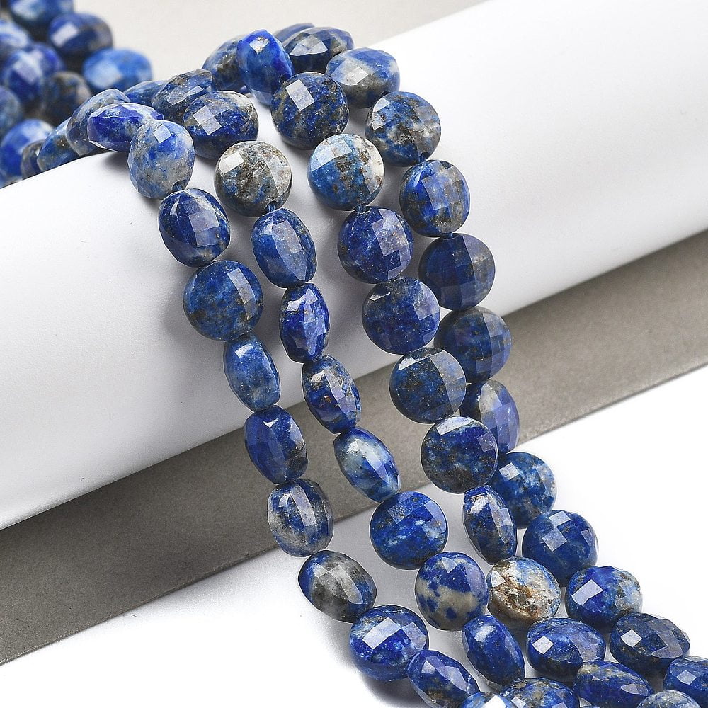 2Strand Natural Lazuli Beads Strands Faceted Flat Round 6~7.5x4~5.5mm ...
