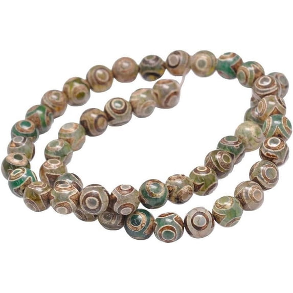 2Strand Natural Tibetan dZi Agate Round Beads Strands for DIY Jewelry ...