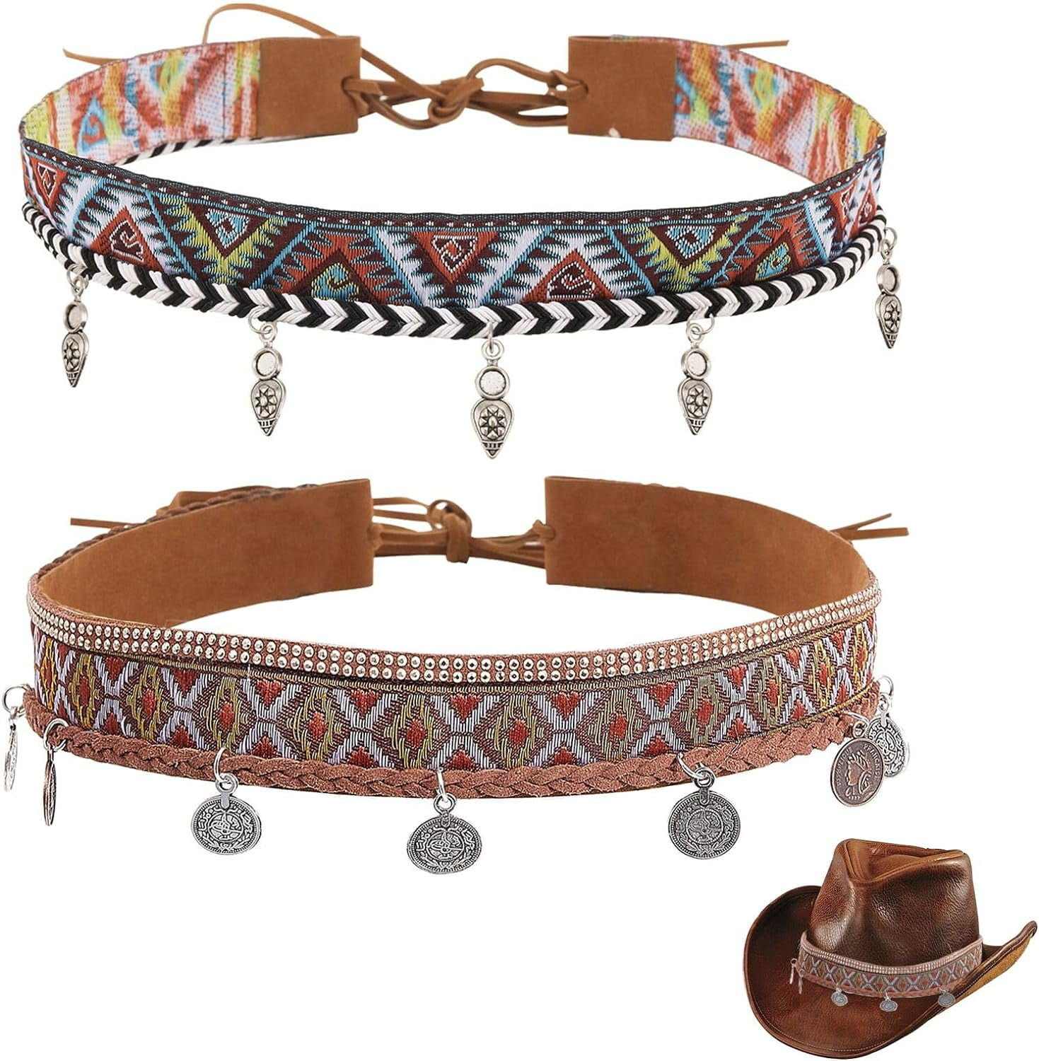 2Styles Cowboy Western Hat Bands Bohemian Style Tassel Hat Bands for ...