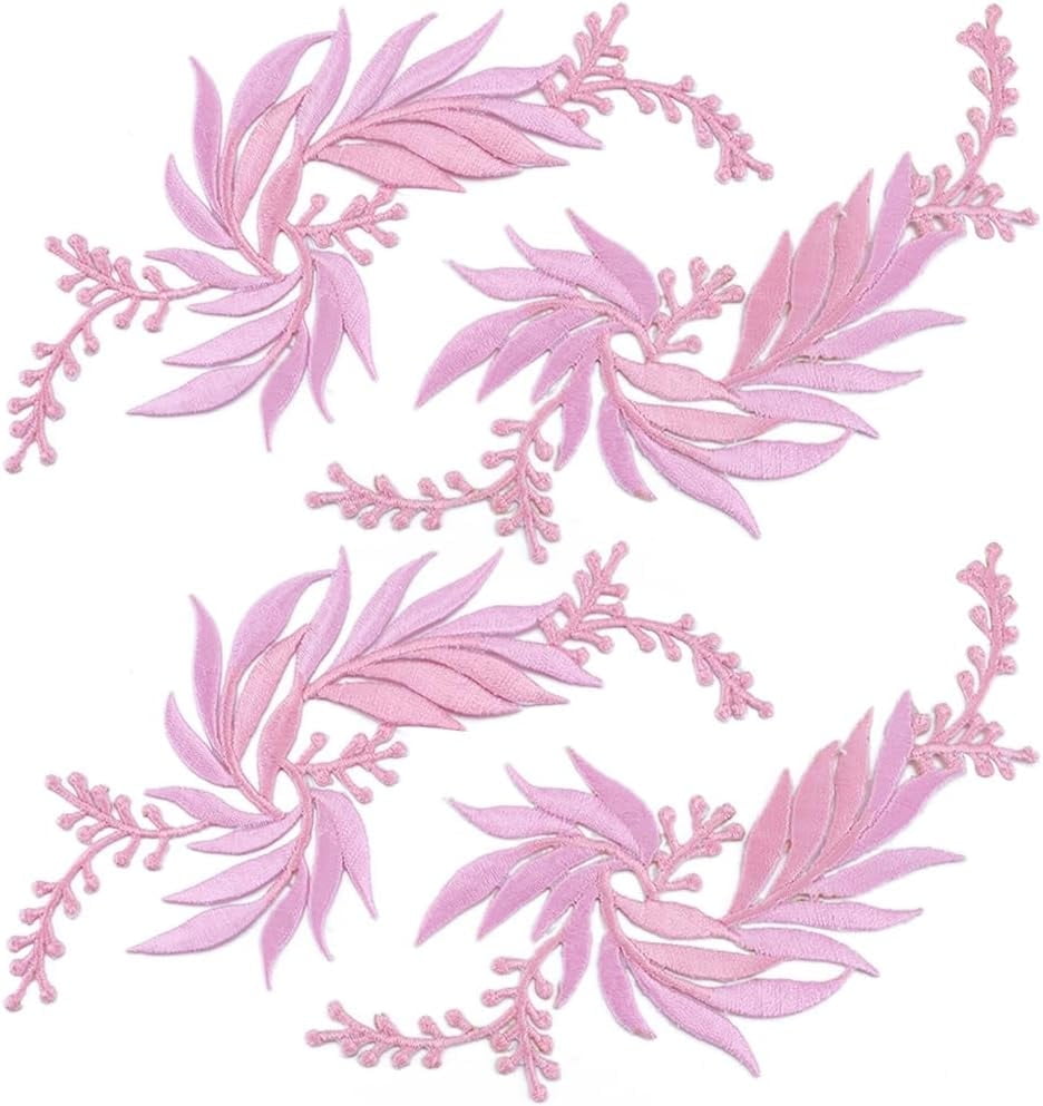 2Styles Pink Embroidered Patches 4Pcs Leaves Iron On Patch Wedding ...