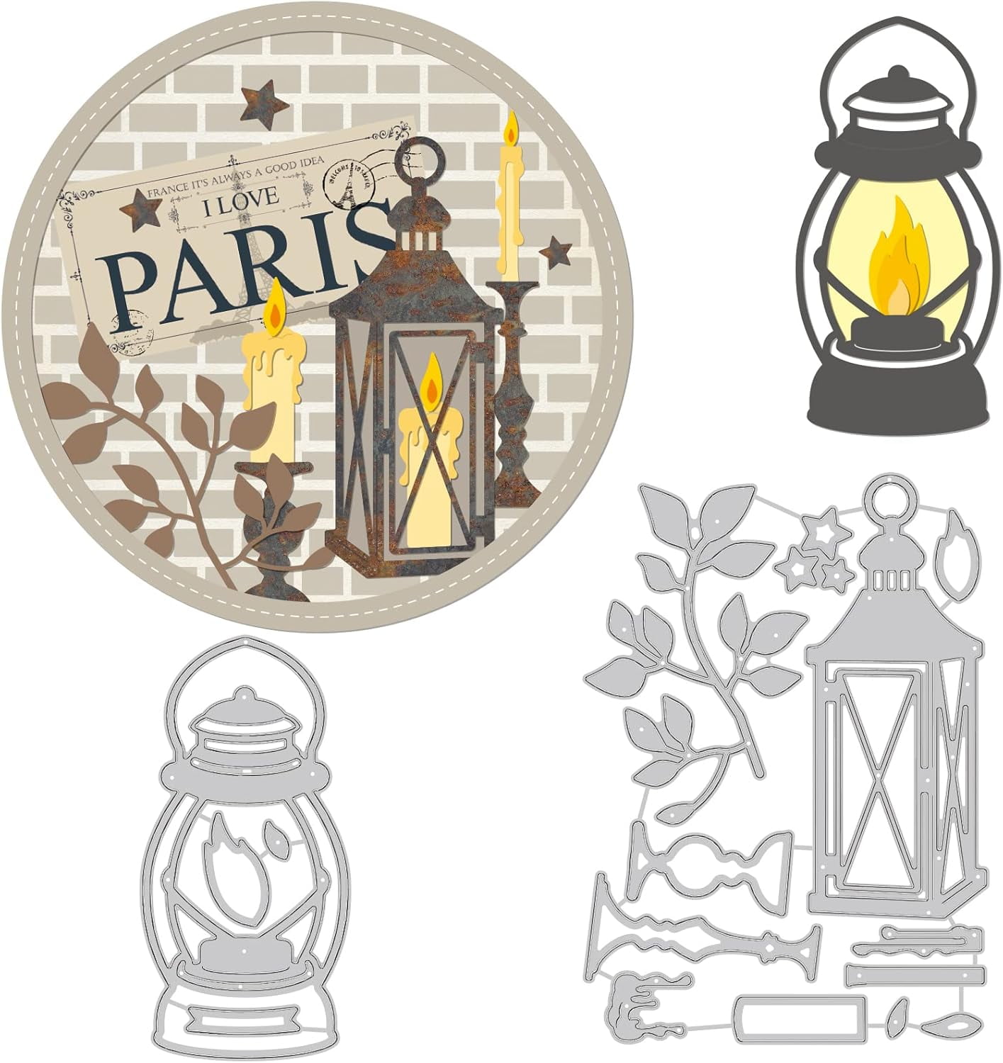 2Styles Vintage Oil Lamp Pattern Carbon Steel Cutting Dies Stencils ...