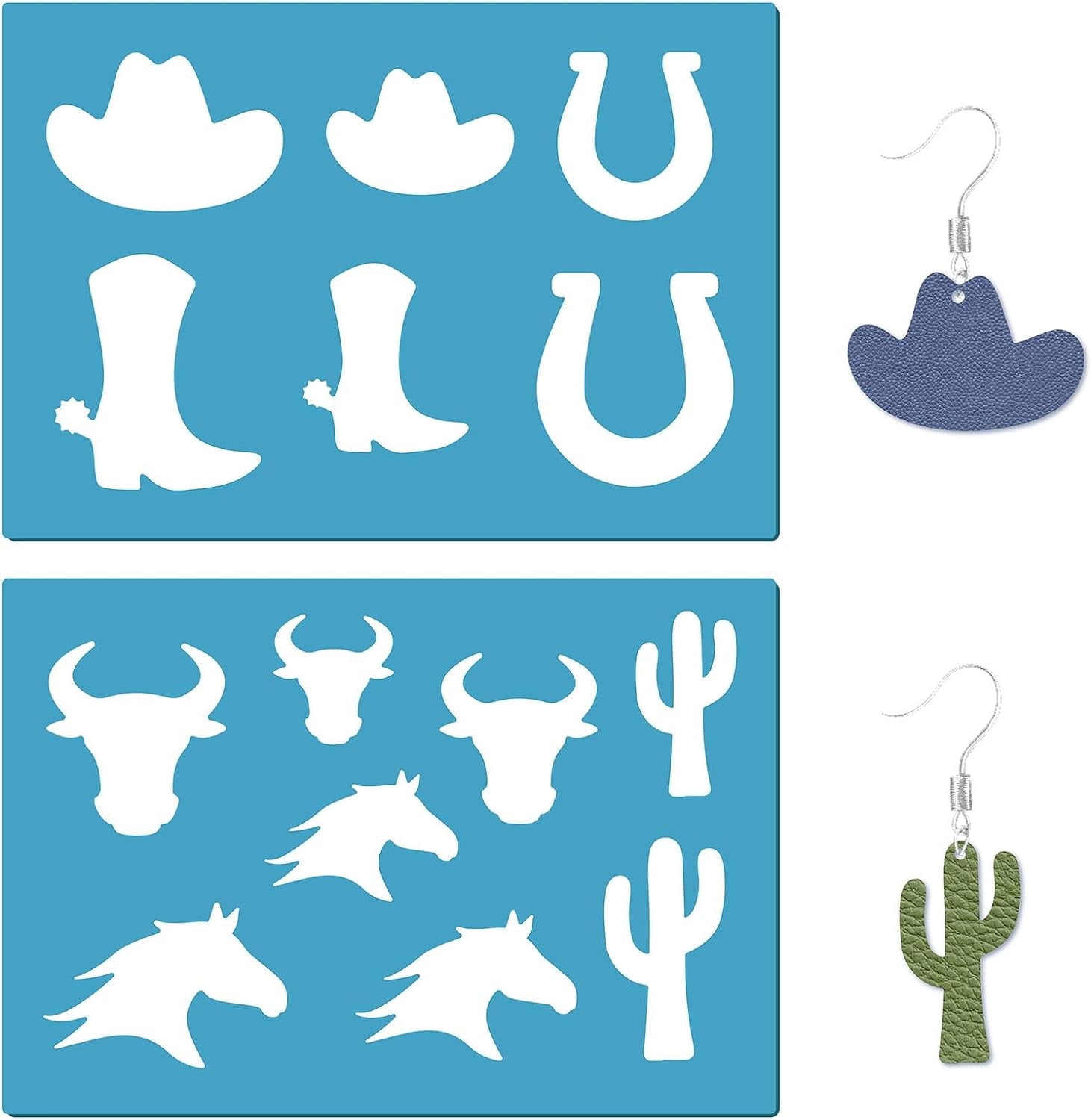 2Styles Western Cowboy Stencil Reusable Boots Hat Horse Pattern Drawing Stencils Leather Cutting ...