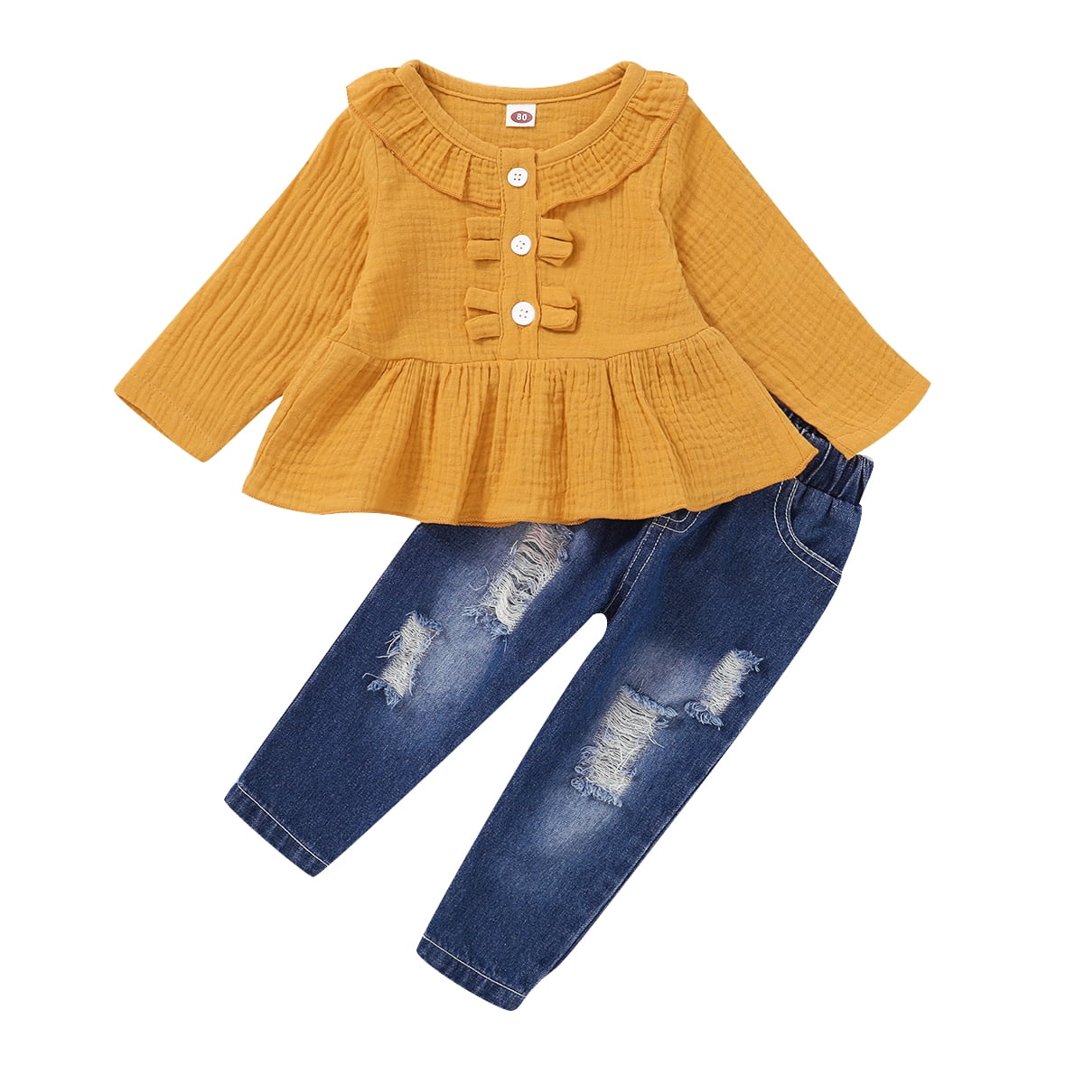2T Baby Girls Clothes 3T Girls 2PCS Denim Outfits Set Solid Color ...
