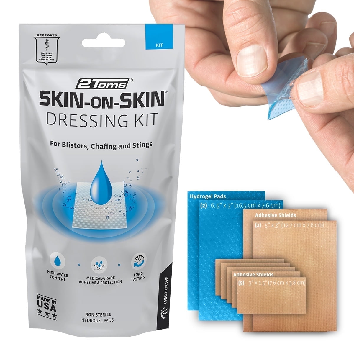 2Toms Skin-on-Skin Hydrogel Dressing Kit for Blisters, Stings, Chafing ...