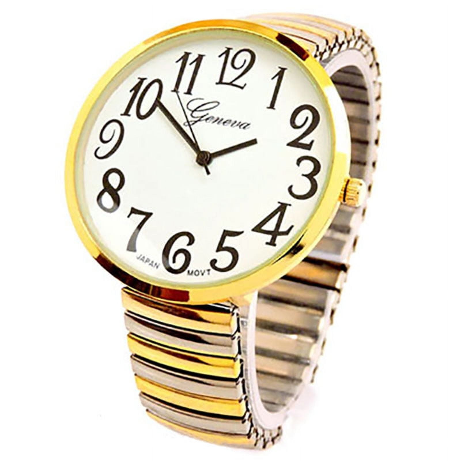 2Tone Super Large Face Two Tone Easy to Read Stretch Band Watch ...