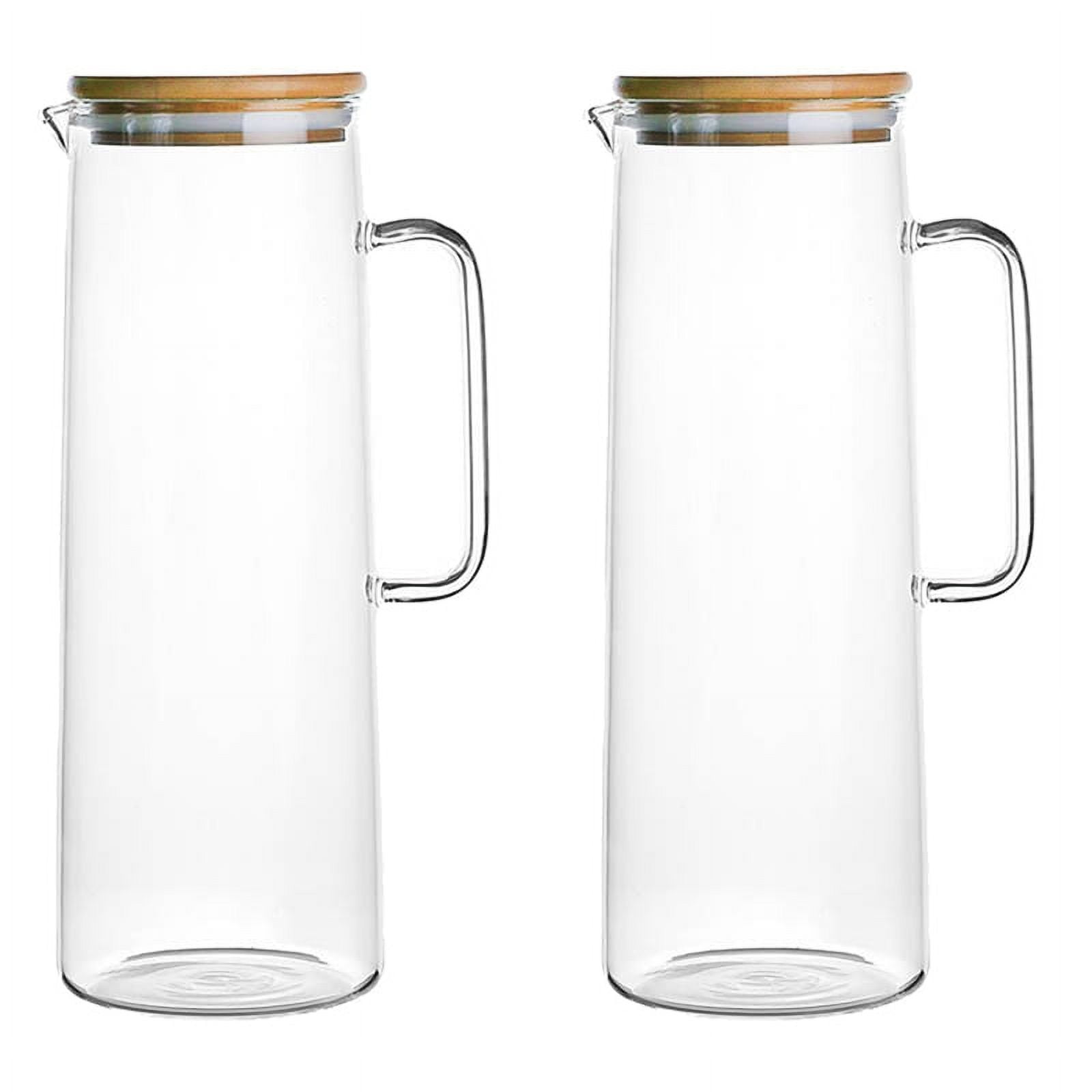 2X 1.7L Glass Water Pitcher with Handle Bamboo Lid Heat Cold Hot Kettle ...