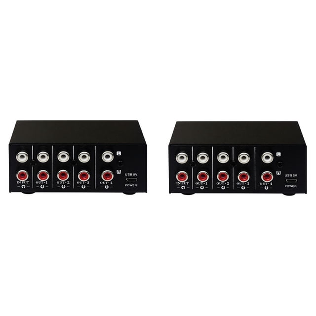 2X 1 in 4 Out Stereo Source Splitter Audio Frequency Signal Distribute ...
