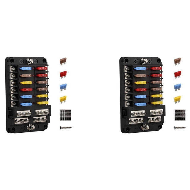 2X 12V 12 Way Marine Fuse Block Panel with Ground & Volt Box for Car ...