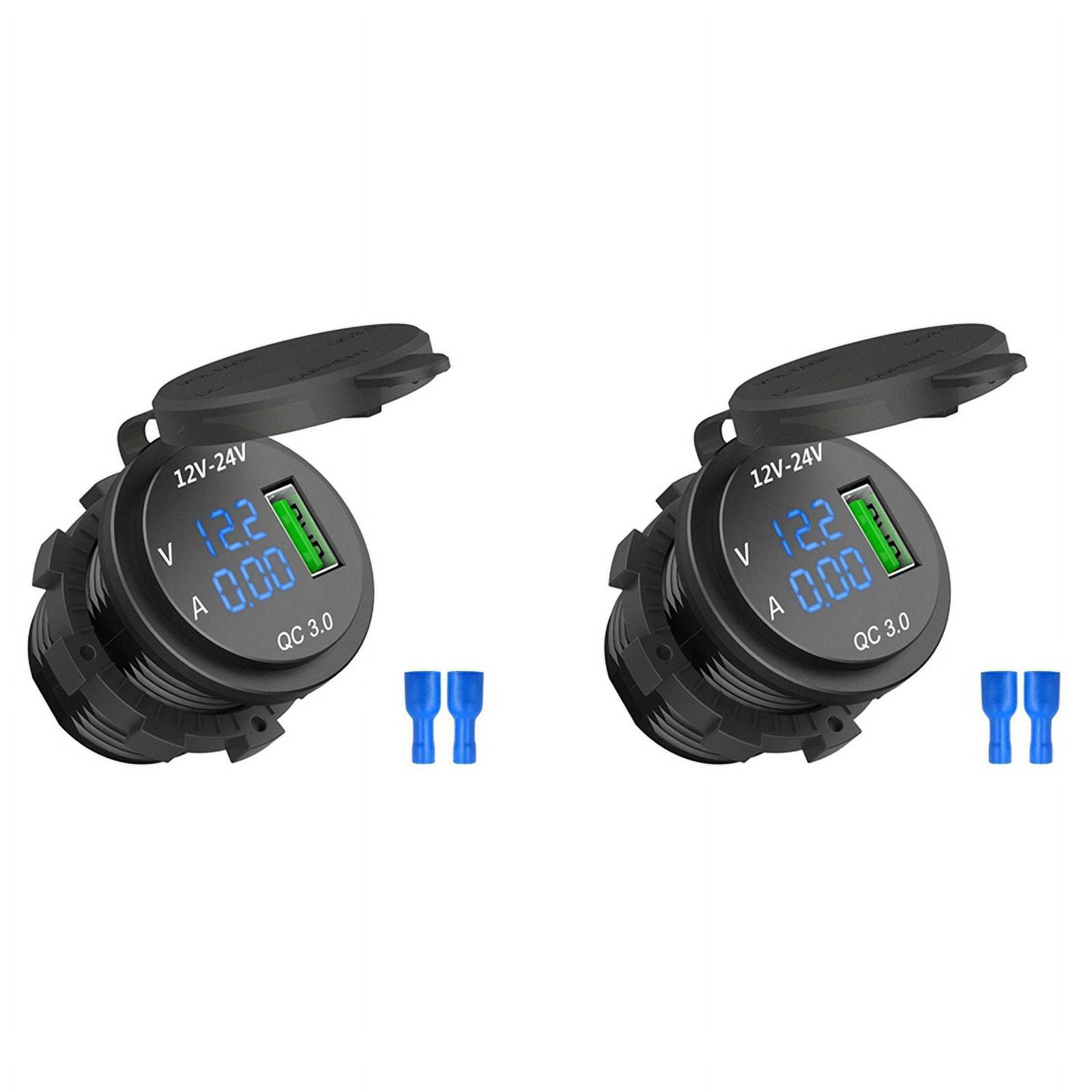 2X 12V / 24V Fast Charging 3.0 Car Lighter Socket USB Charger LED ...