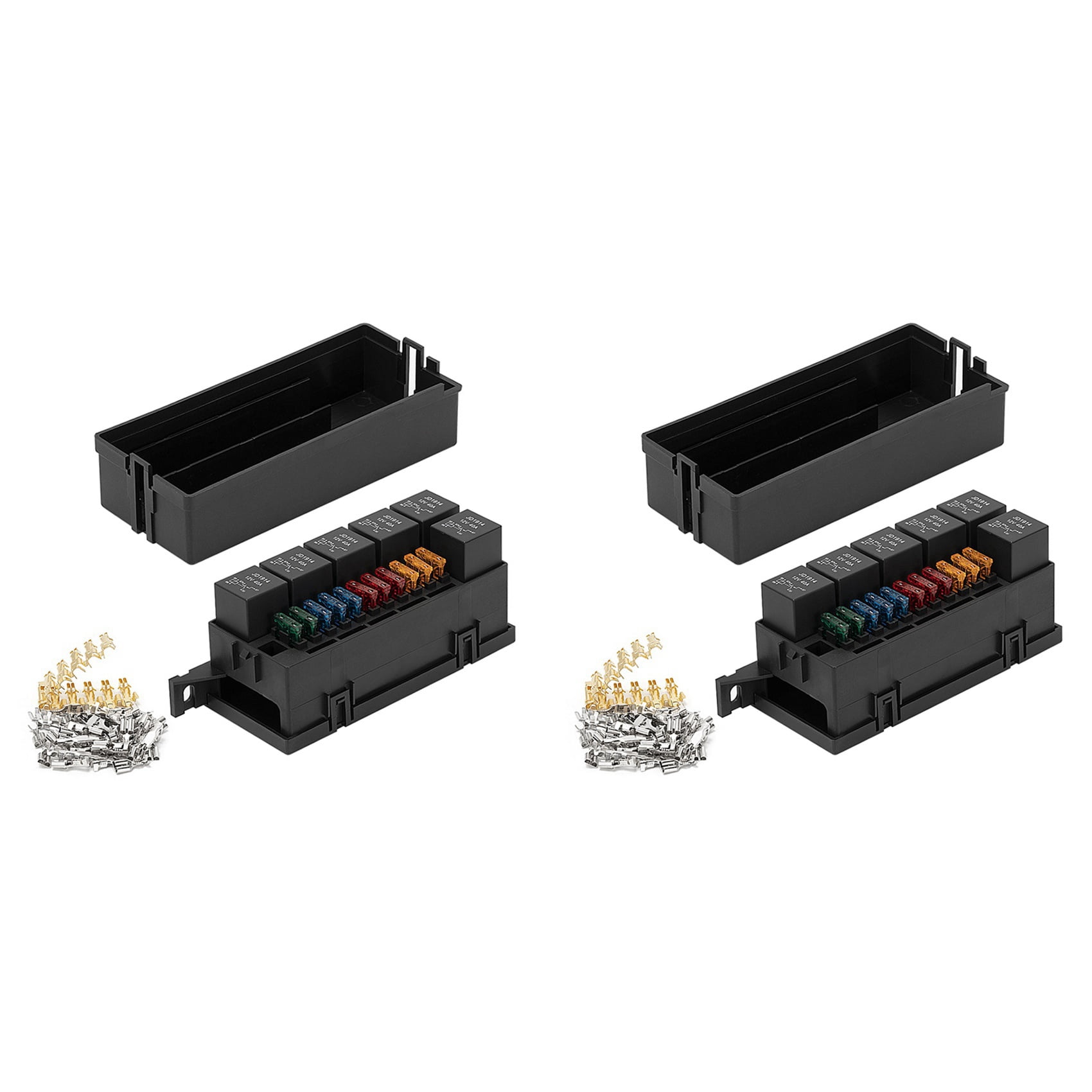 2X 12V Auto 11 Way Fuse Relay Box Block with 5 Pin Relay and Fuses for ...