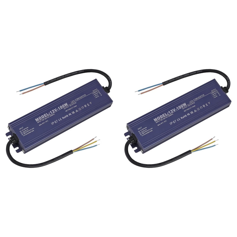 2X 12V LED Driver IP67 Waterproof 12V 100W Power Supply Transformer 100 ...