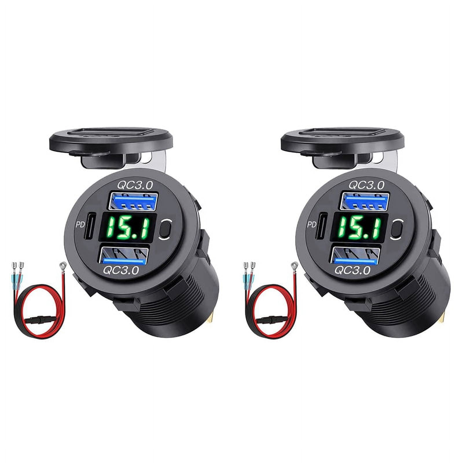 2X 12V USB Outlet Dual Quick Charge with Voltmeter and Power Switch ...