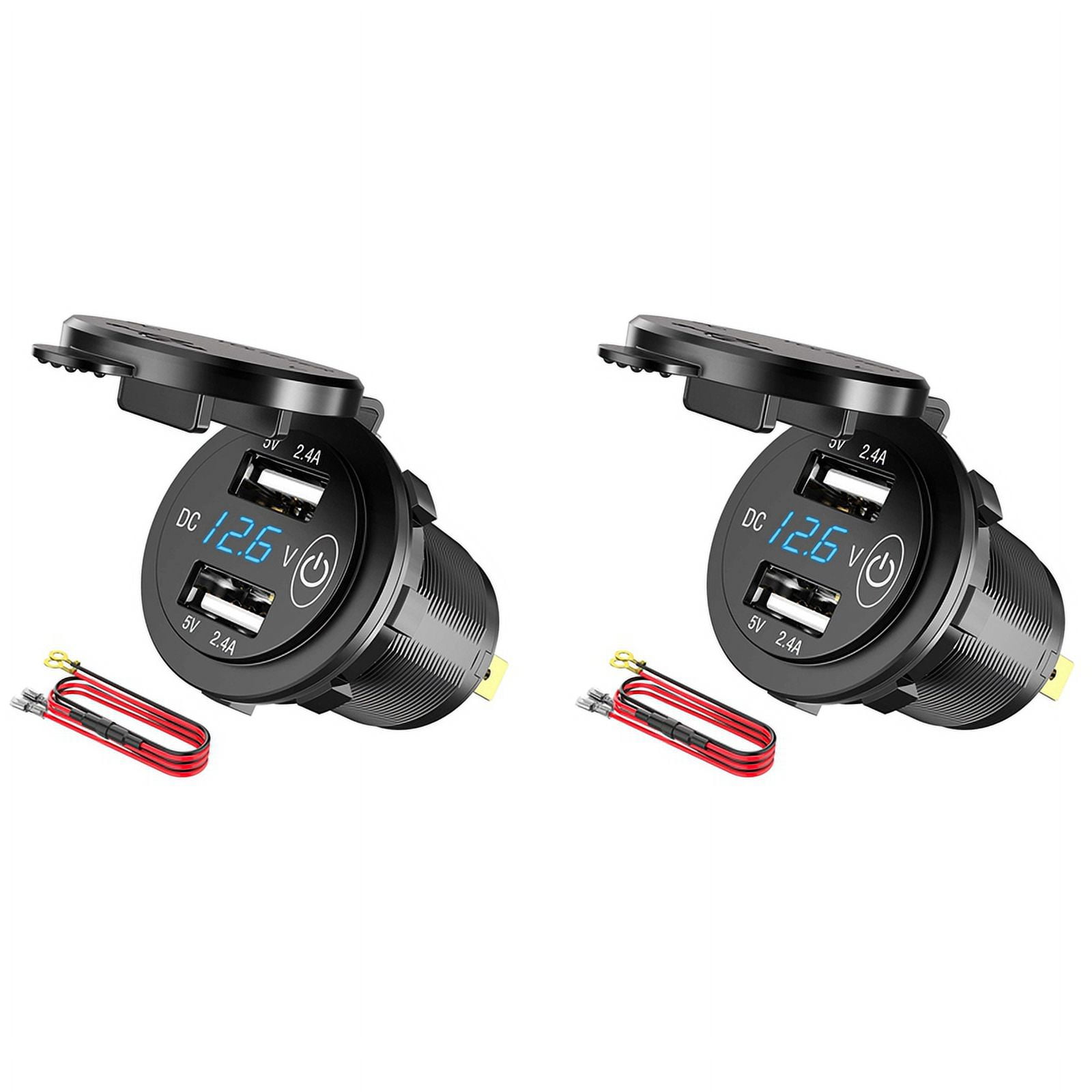 2X 12V USB Outlet, Waterproof 12V/24V 24W 4.8A Dual USB Charger Socket ...