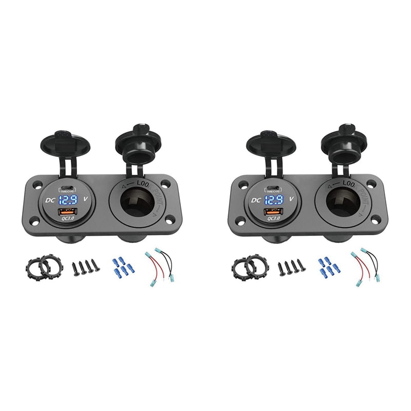 2X 12V USB Type-C and QC3.0 Car USB Port Outlet Charger Socket Charging ...
