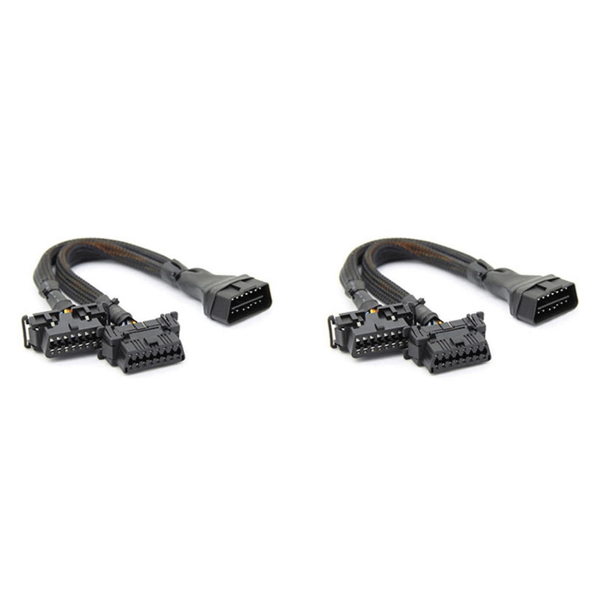 2X 2 IN 1 OBD2 Extension Cable OBDII Male to 2 Female Splitter Car ...