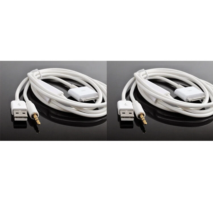 2X 2In1 Usb 3.5Mm Aux Sync Charger White Cable Iphone 4S 4 Ipod Touch ...