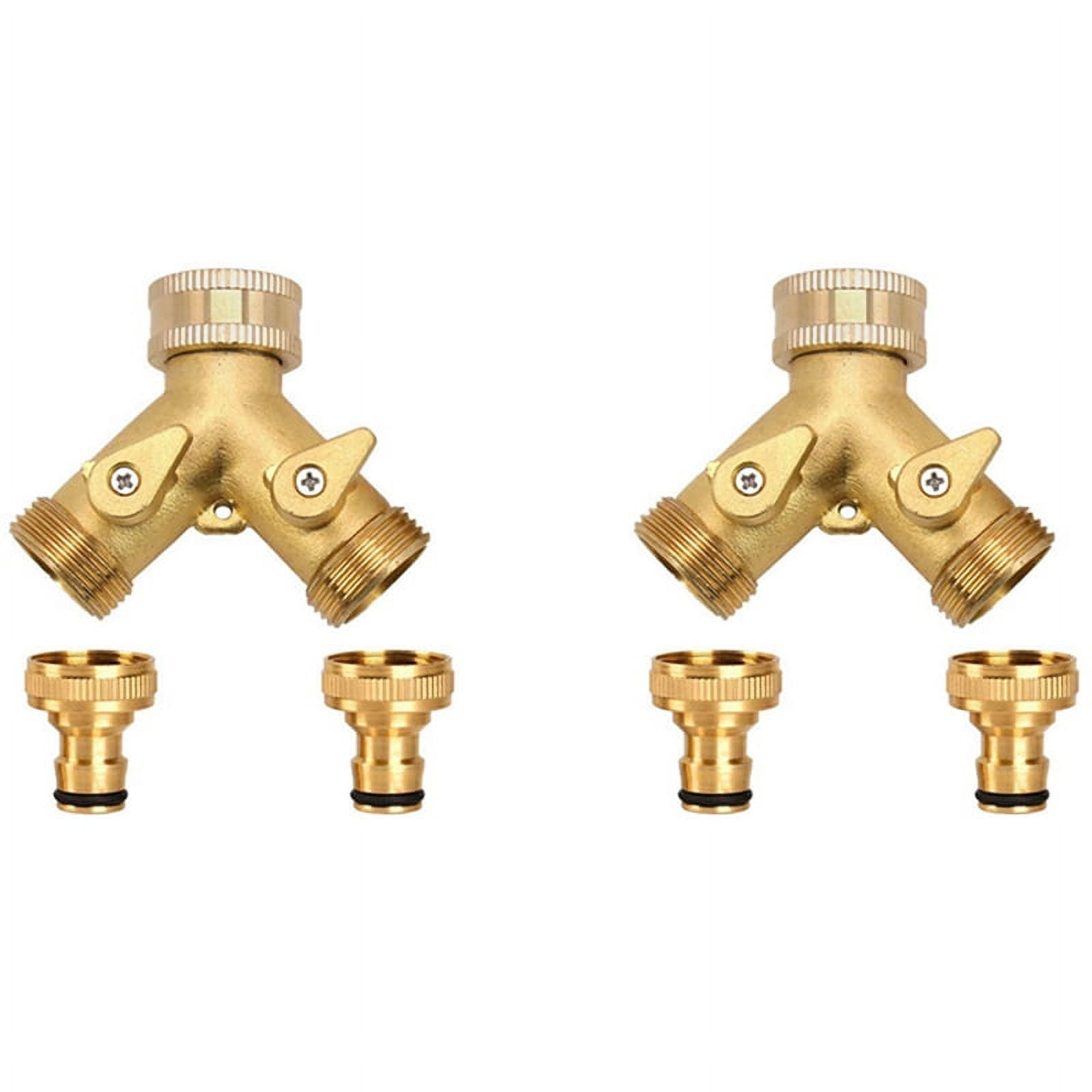 2X 3/4 Inch 2 Way Hose Splitter Brass Y Valve Garden Tap Connector with ...