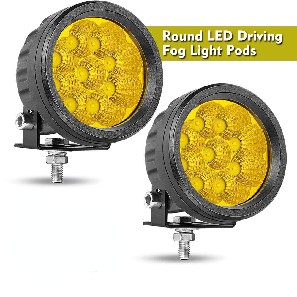 2X 3.5" 90W Round LED Work Light Pods Yellow Spot Flood Headlights Fog ...