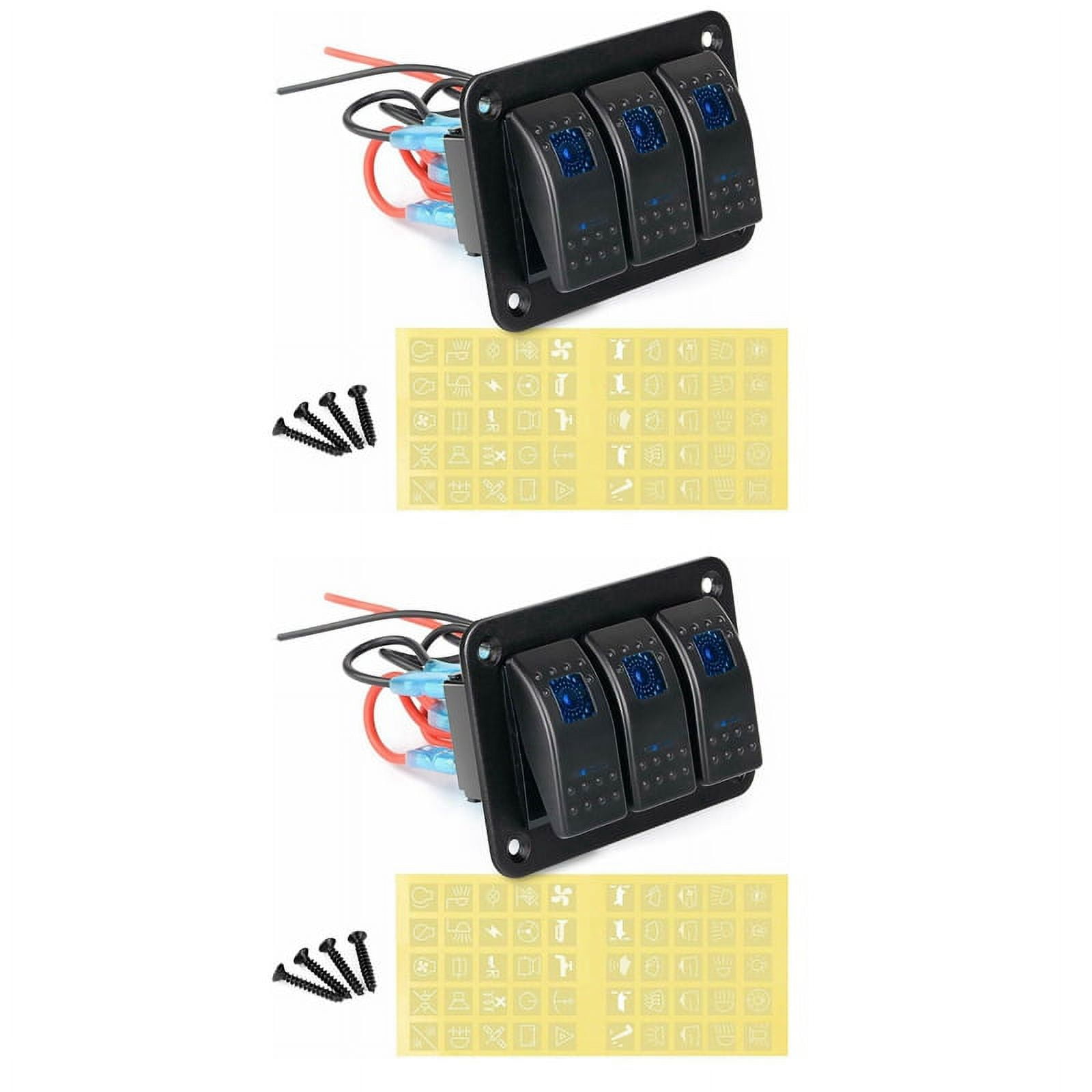 2X 3 Gang Aluminum Panel Toggle Dash 5 Pin ON/ Pre-Wired Rocker Switch ...