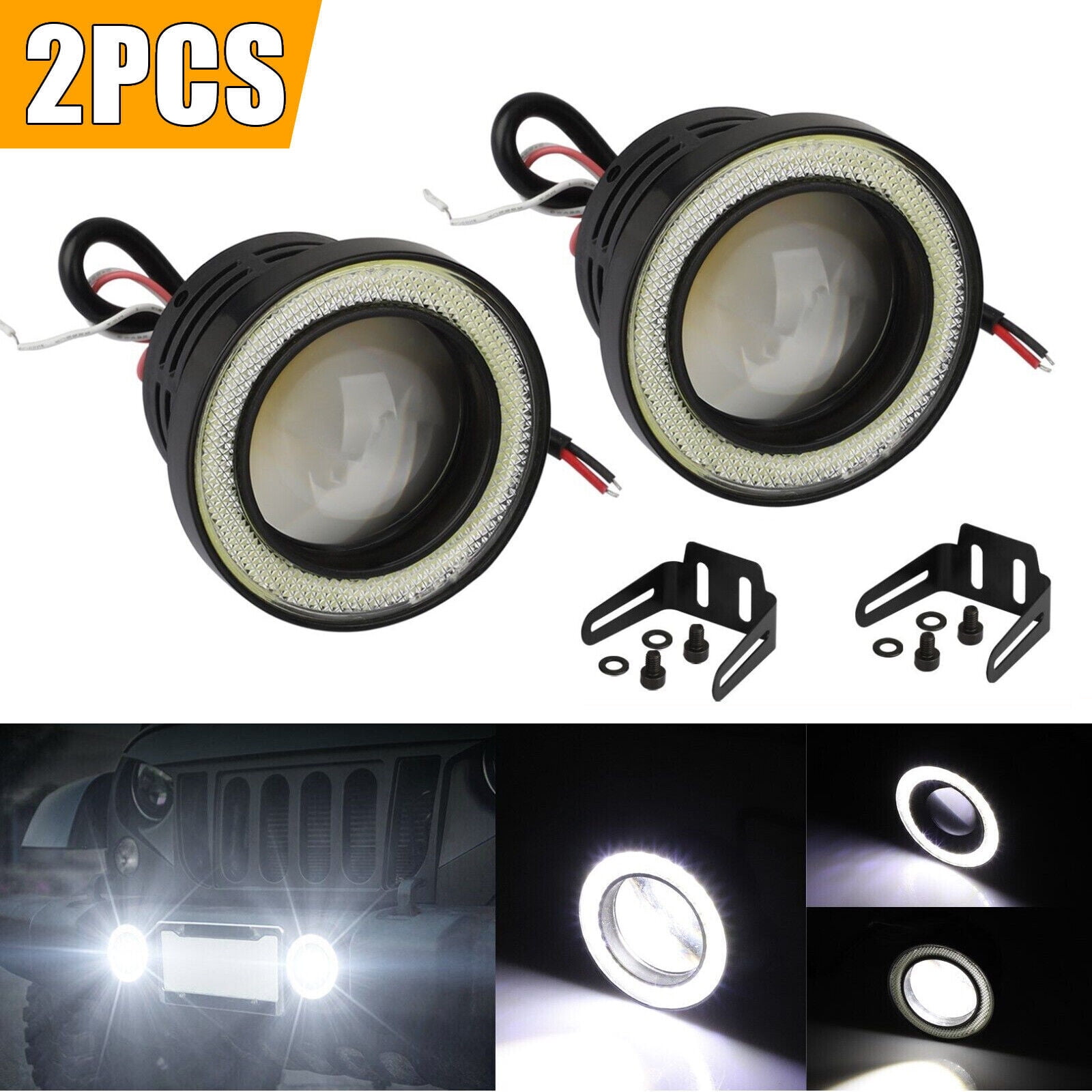 2X 3" Inch COB LED Fog Lights Projector Car Angel Eyes Halo Ring DRL Lamp White - Walmart.com