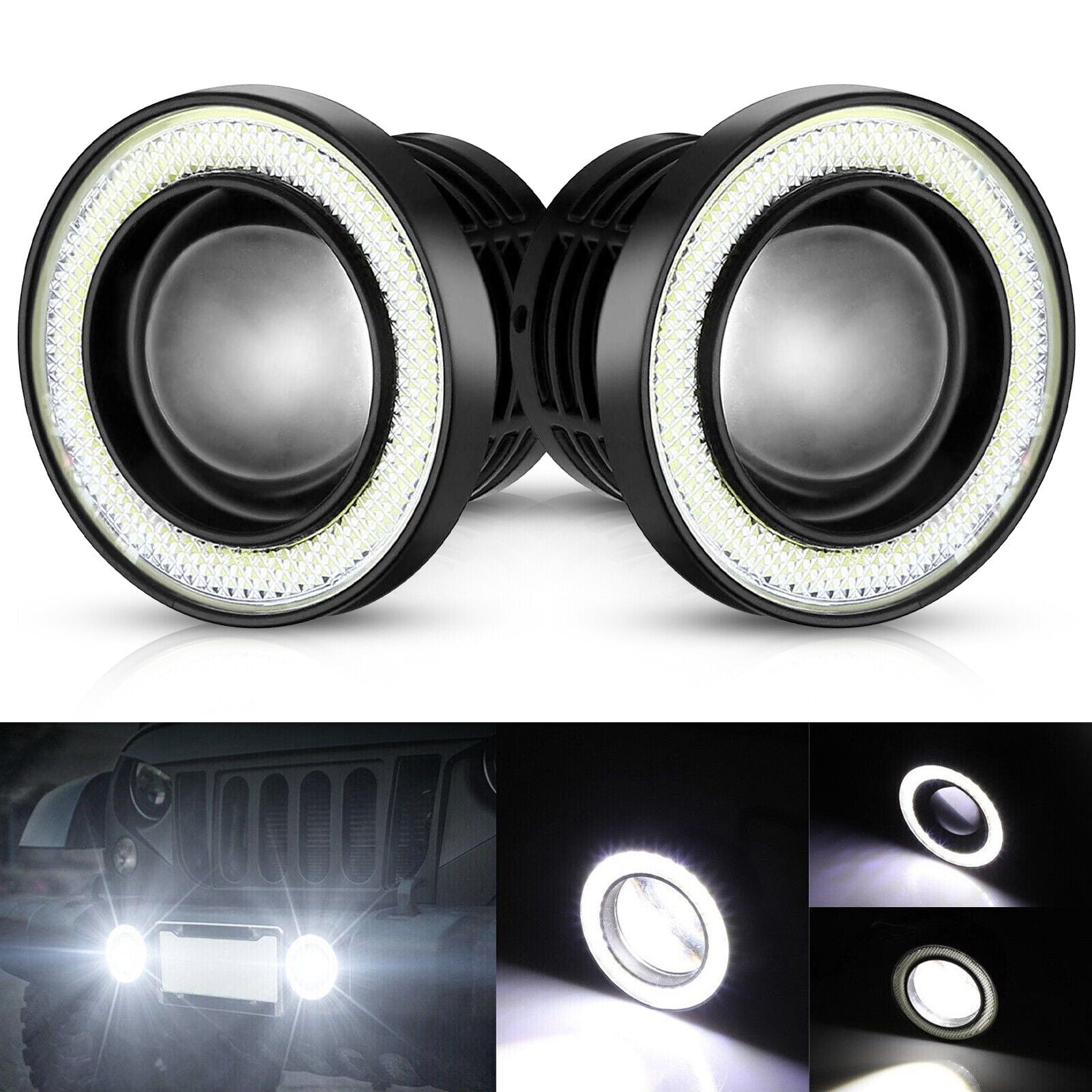 2X 3" Inch COB LED Fog Lights Projector Car Angel Eyes Ring DRL Lamp White - Walmart.com