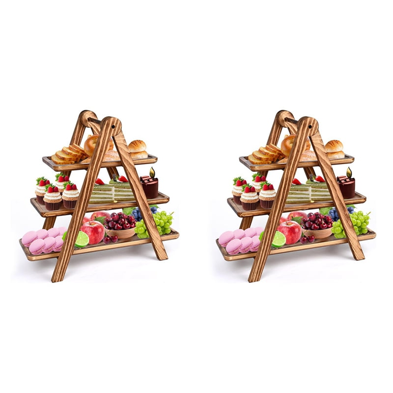 2X 3 Tier Serving Trays Wooden, Cupcake Stand Towers for Dessert Table ...