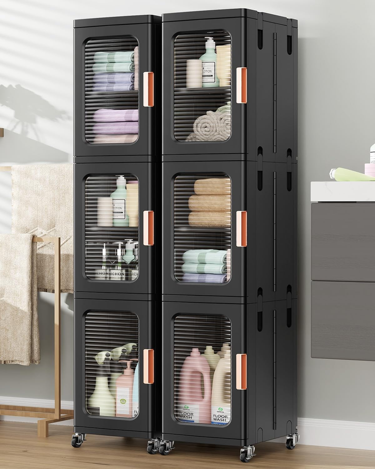 2X 3-Tier Tall Narrow Storage Cabinet Organizer, Slim Bathroom Cabinets ...