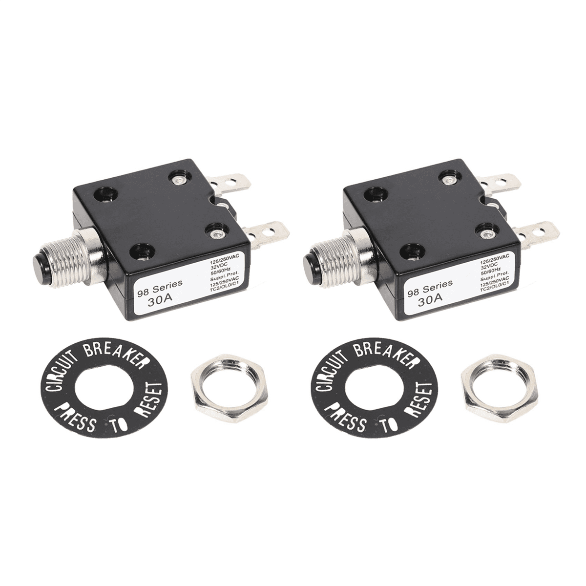 2X 30A 125/250VAC 50VDC Circuit Thermal Breaker Thermal Protector for ...
