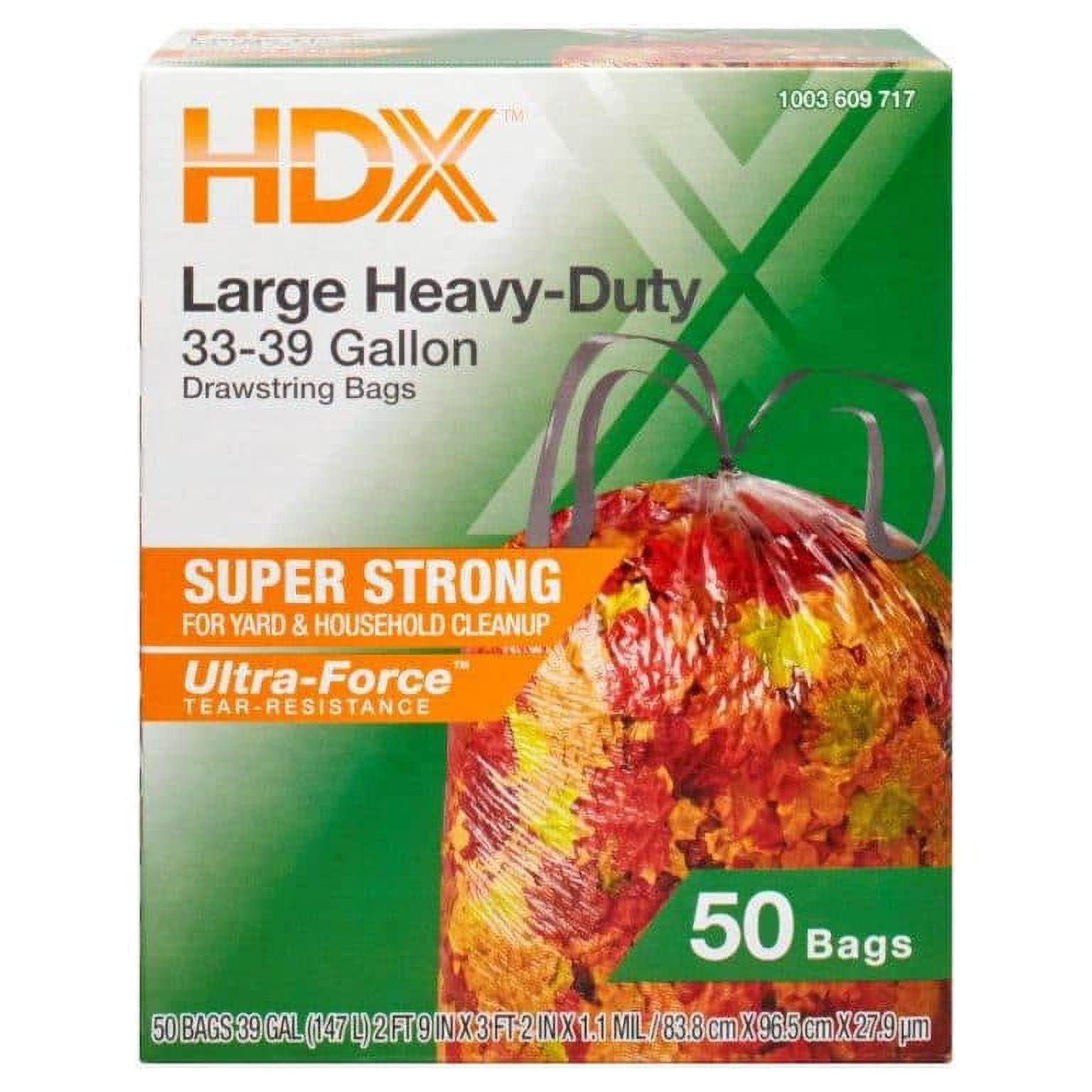 HDX 39 Gal Clear Drawstring Trash Bags, 50-Count, Stretchable, 1.1 Mil ...