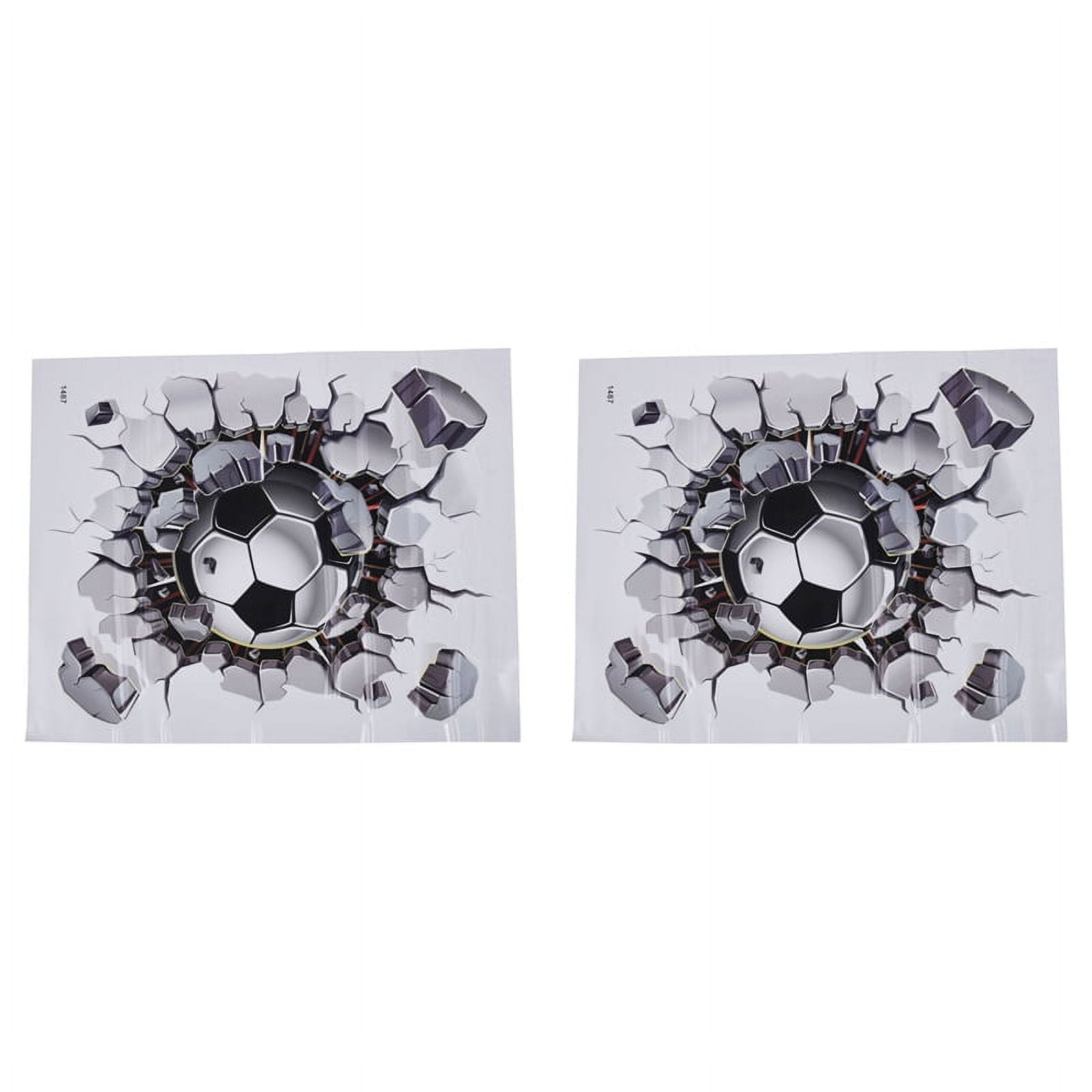 2X 3D Football Wall Sticker PVC Art Soccer Crack Decal Boys Room Mural ...