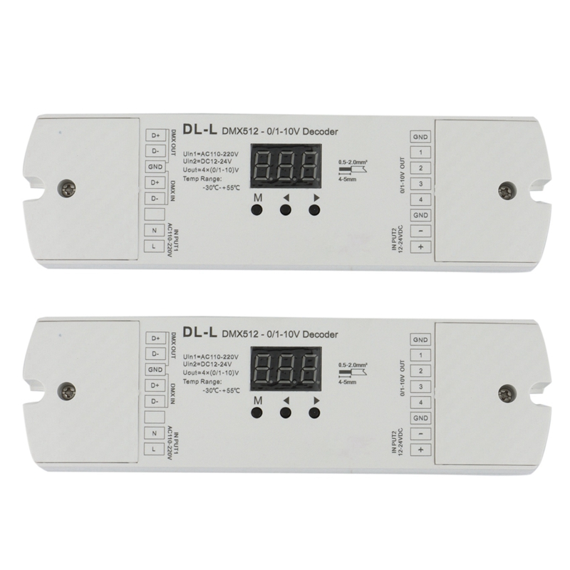 2X 4 Channel DMX512 to 1-10V / 0-10V Converter, DC 12V-24V Input, 4CH ...