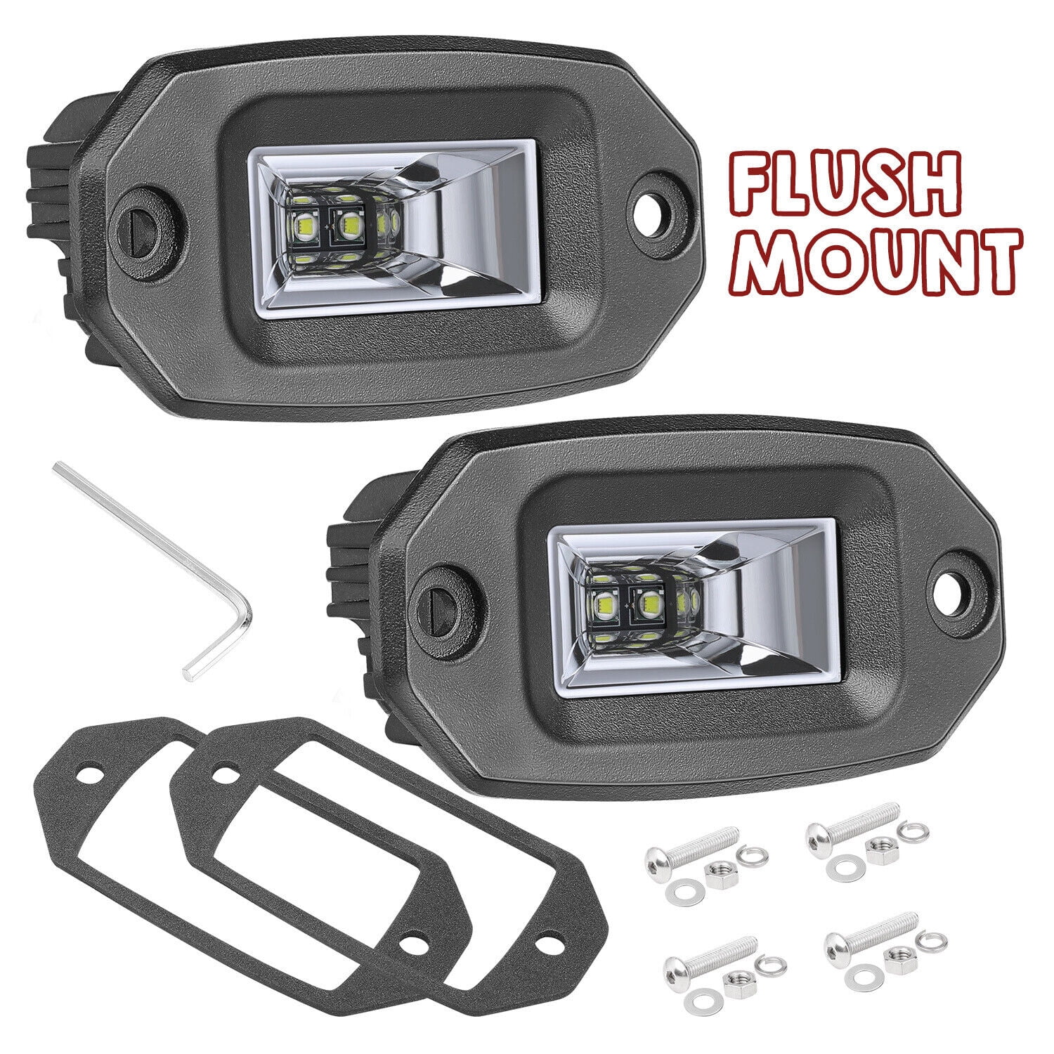2X 4" Flush Mount LED Pods Work Light Bar Flood Spot Reverse Pickup ...