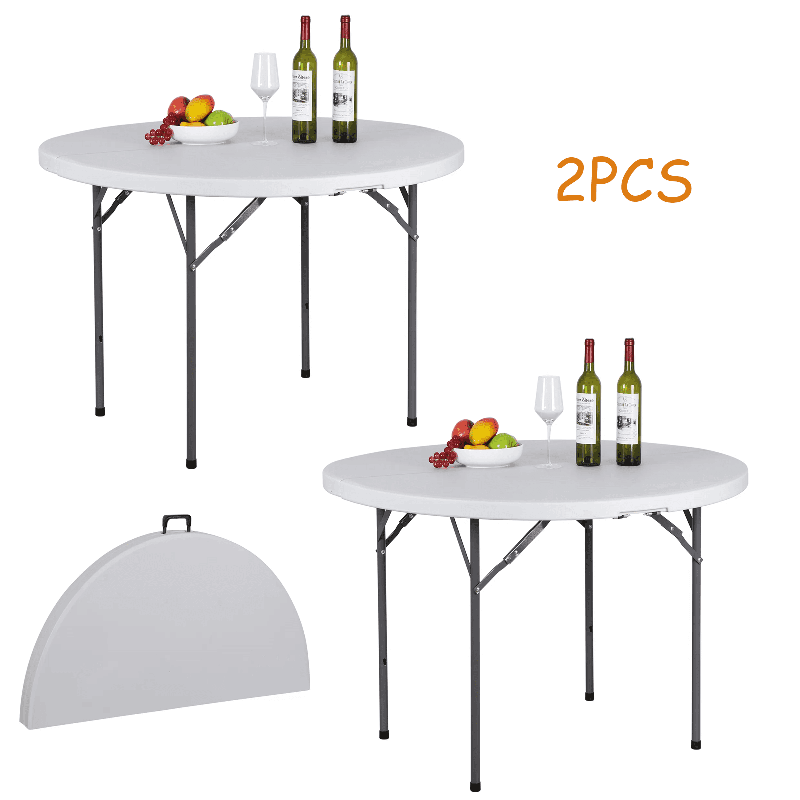 2X 4'Foldable Round Table Card Table Picnic Table w/Carry Handle Indoor ...