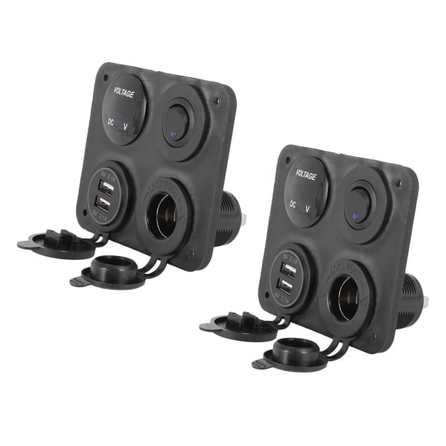 2X 4 Function Panel Dual USB Charger Green LED Volt 12V Power Outlet ON ...