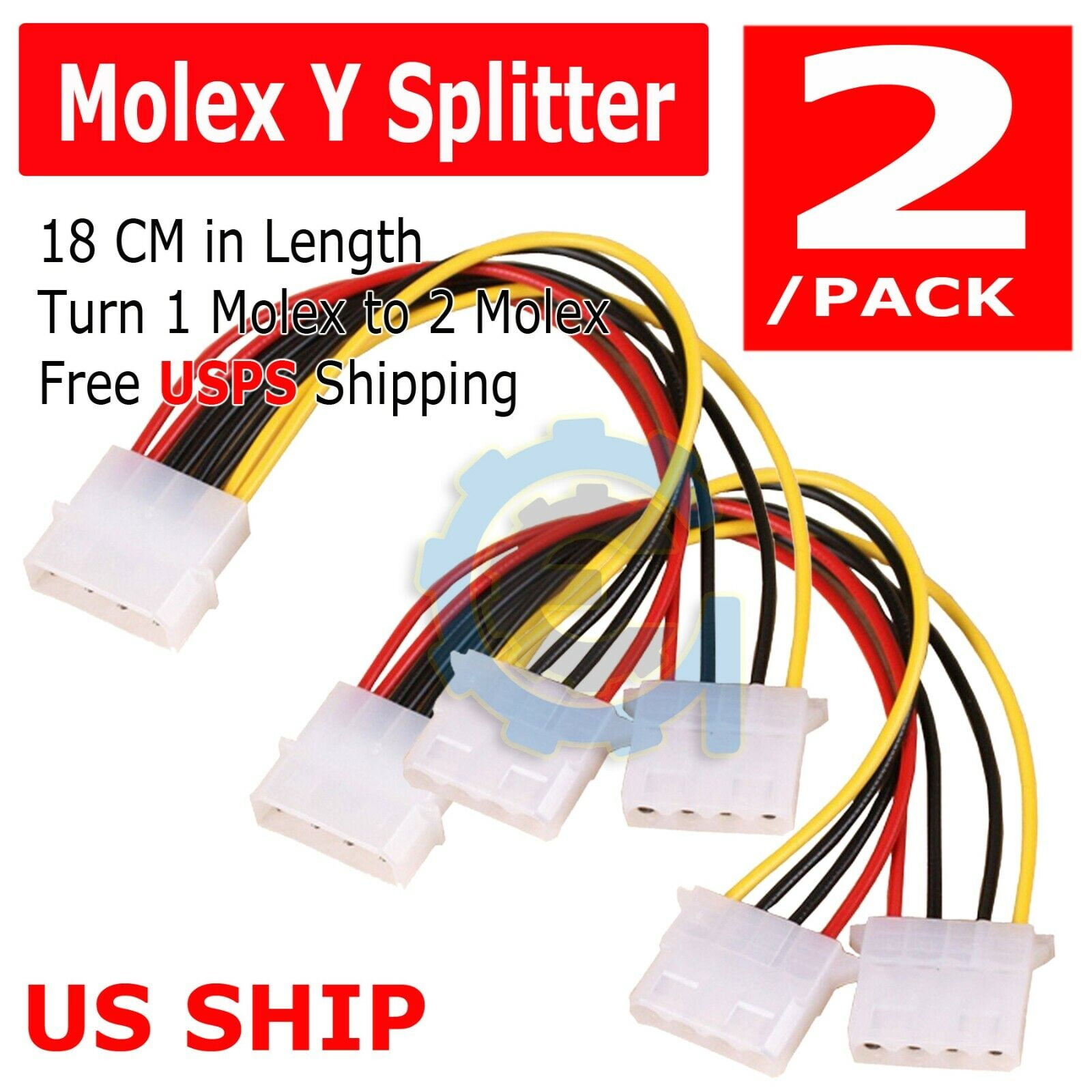 2X 4-pin Molex Male Y-Splitter 4 Pin Molex Dual Female IDE Power Cable ...