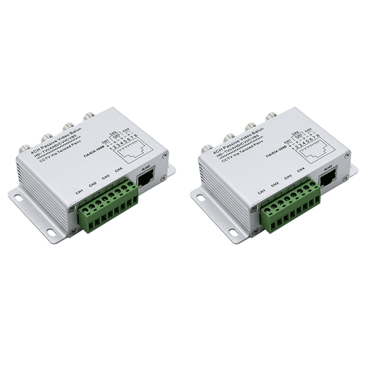 2X 4CH Passive Video Balun for TVI CVI AHD Cameras CCTV Via Twisted ...