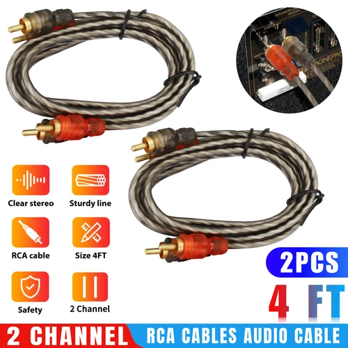 2X 4Ft Rca Cables 2 Channel Twisted Audio Amp Stereo Car Shielded ...
