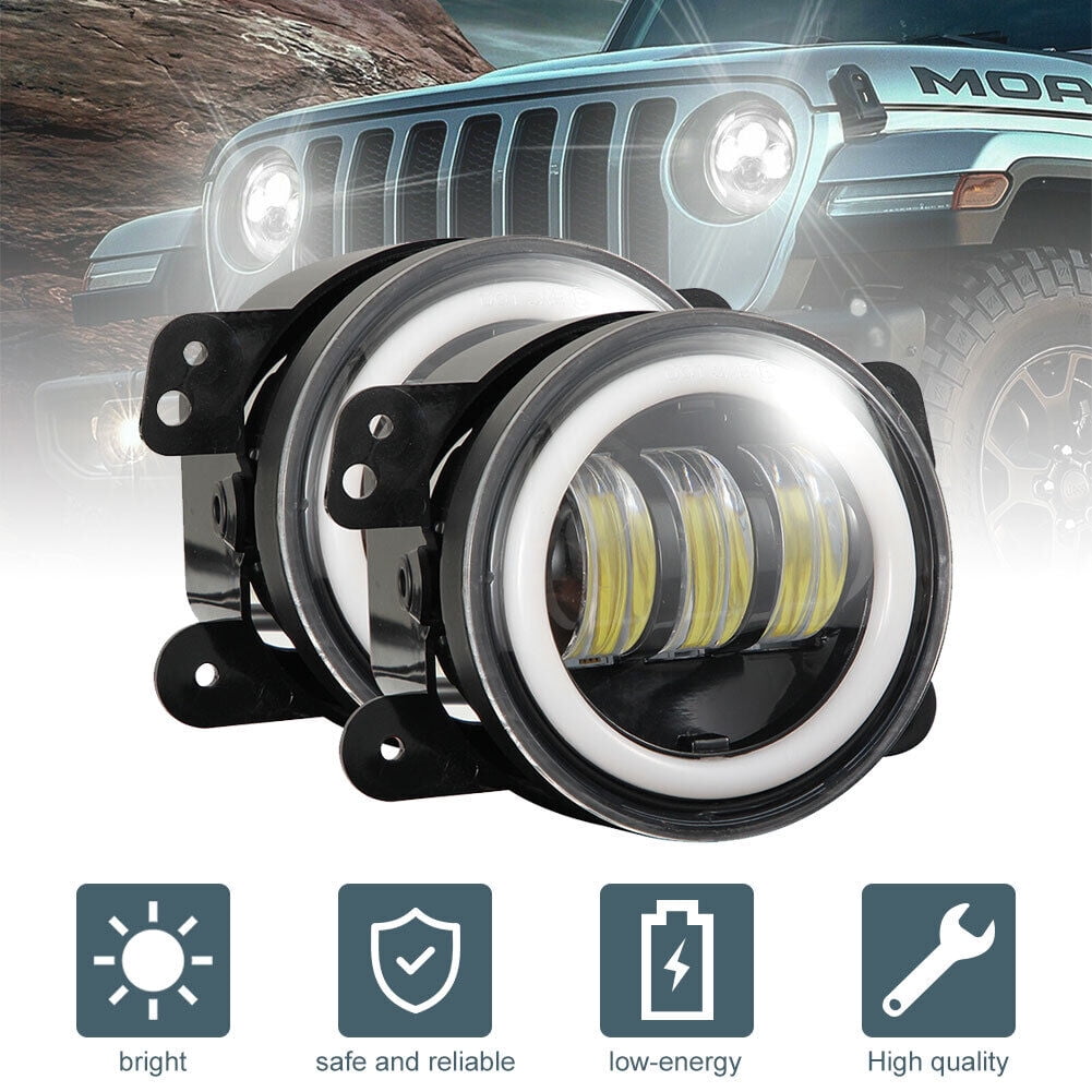 2X 4inch 3000Lm Round White Angel Eye Halo LED Projector Fog Light 4X4 ...