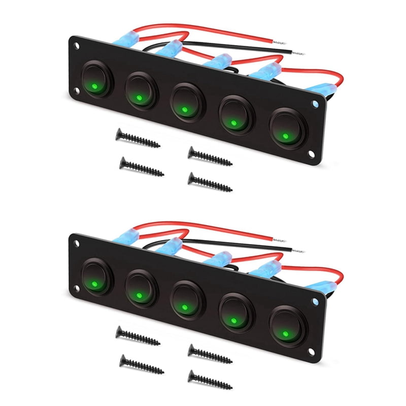 2X 5 Gang Round Dash Rocker Toggle Switch Panel Waterproof 12-24V LED ...
